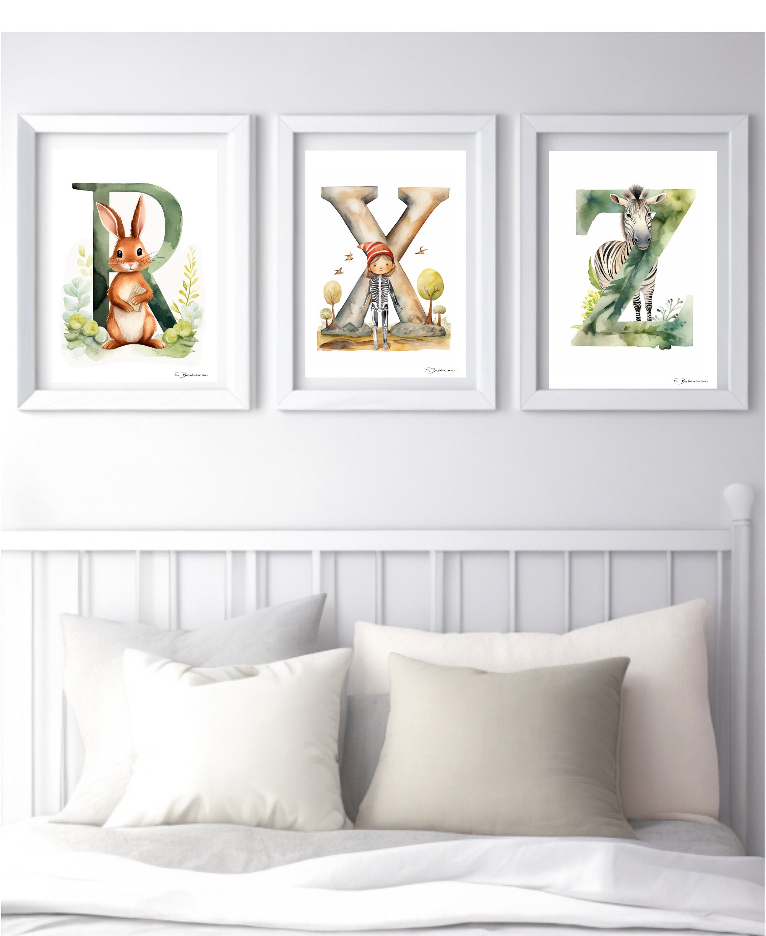 A to Z Alphabet Lettes Cute Animal Letters Watercolor Style Wall Art ...