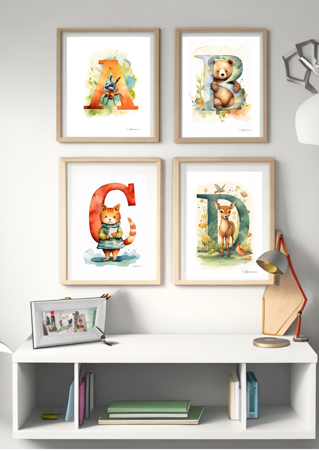 A to Z Alphabet Lettes Cute Animal Letters Watercolor Style Wall Art ...