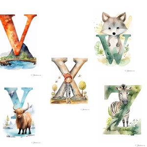 A to Z Alphabet Lettes Cute Animal Letters Watercolor Style Wall Art ...