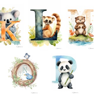 A to Z Alphabet Lettes Cute Animal Letters Watercolor Style Wall Art ...