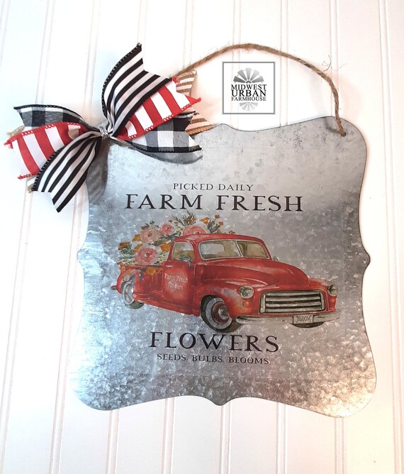 Vintage Red Truck Metal Signfarm Fresh Flowers Metal | Etsy