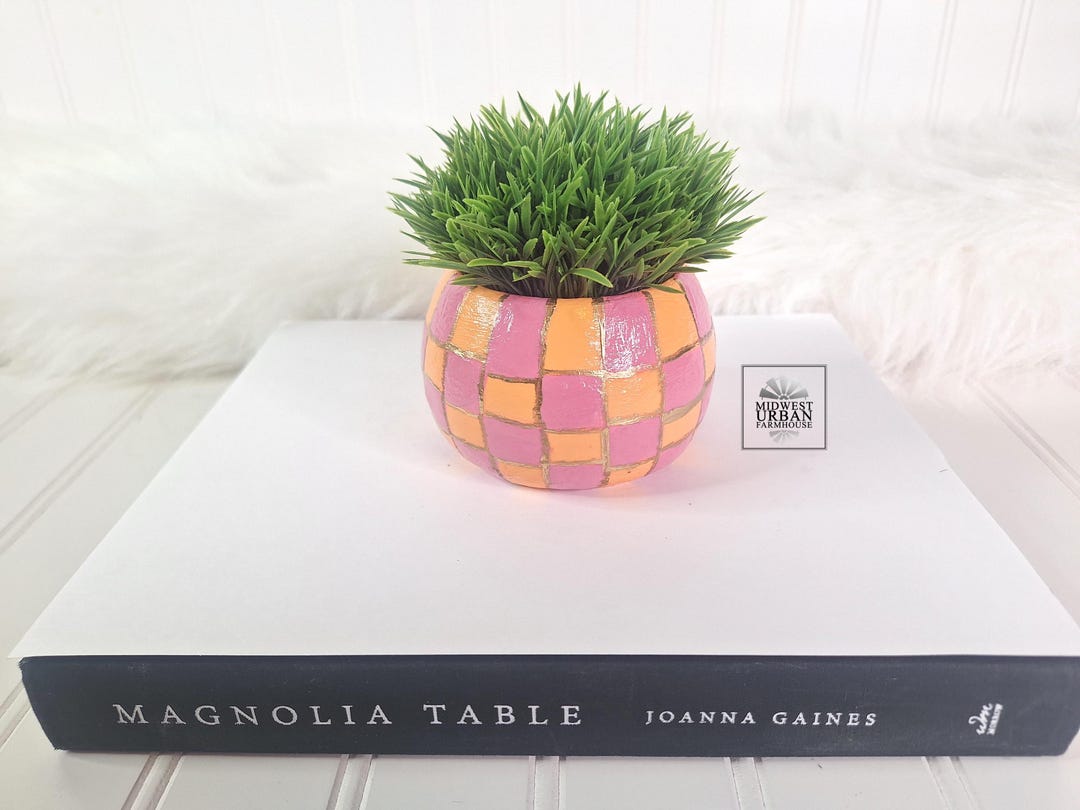 Whimsical Grass Tabletop|pink & Orange Checks|faux Grass Tabletop ...