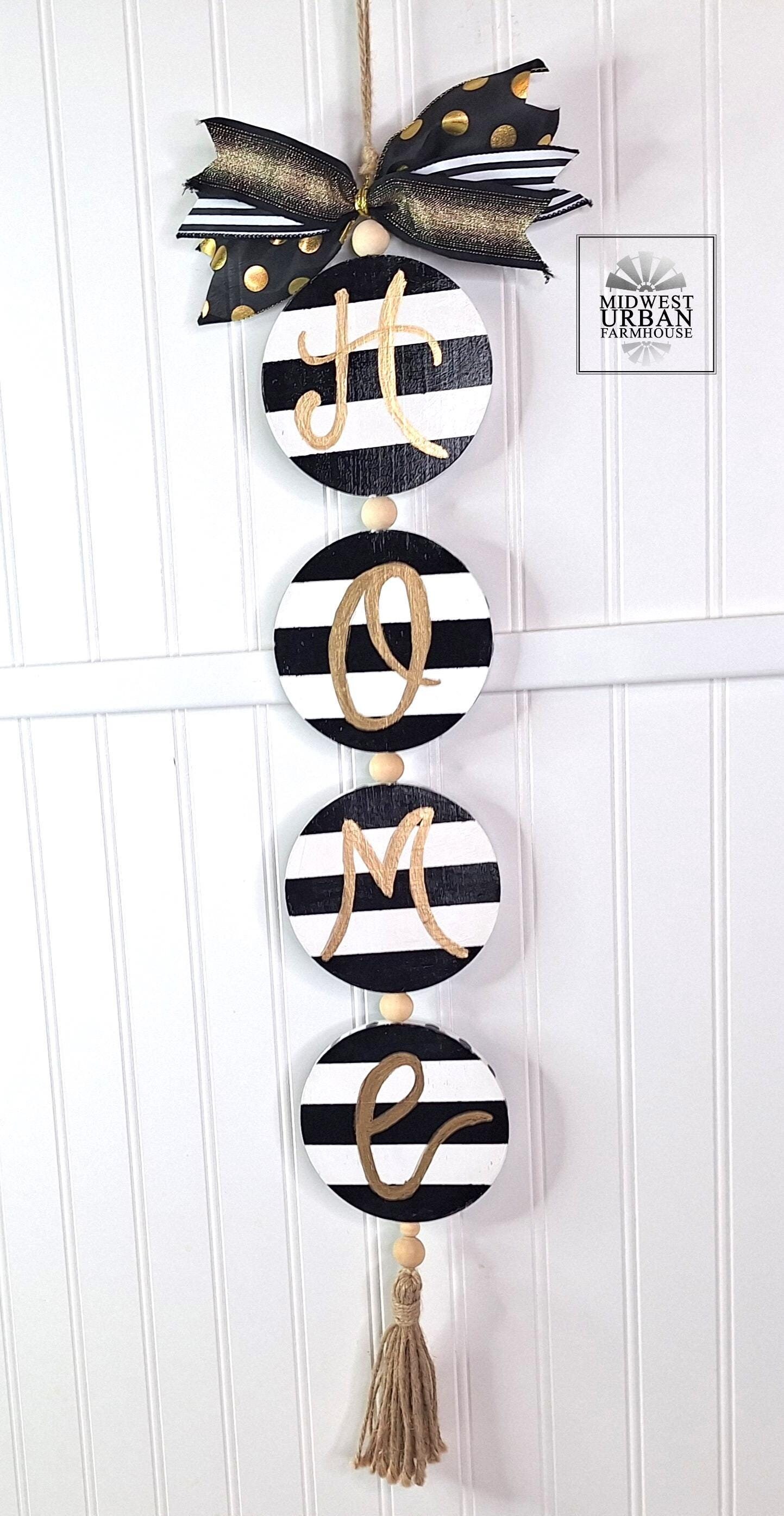 Home Wall Hanger|black and White Stripe|gold and Black Door Hanger ...
