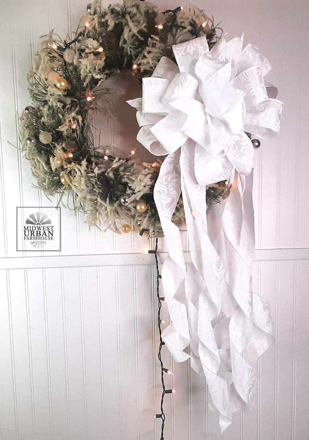 White Tree Topper|flocked White Scroll Bow Topper|elegant Christmas ...