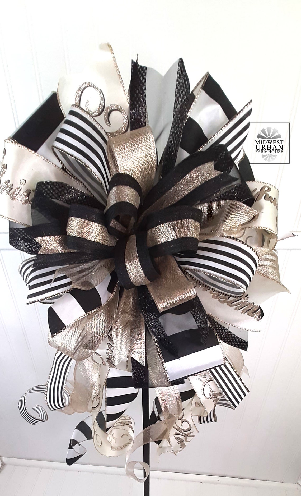 Black & Gold Tree Topper Bowelegant Tree Topper Bowclassy - Etsy