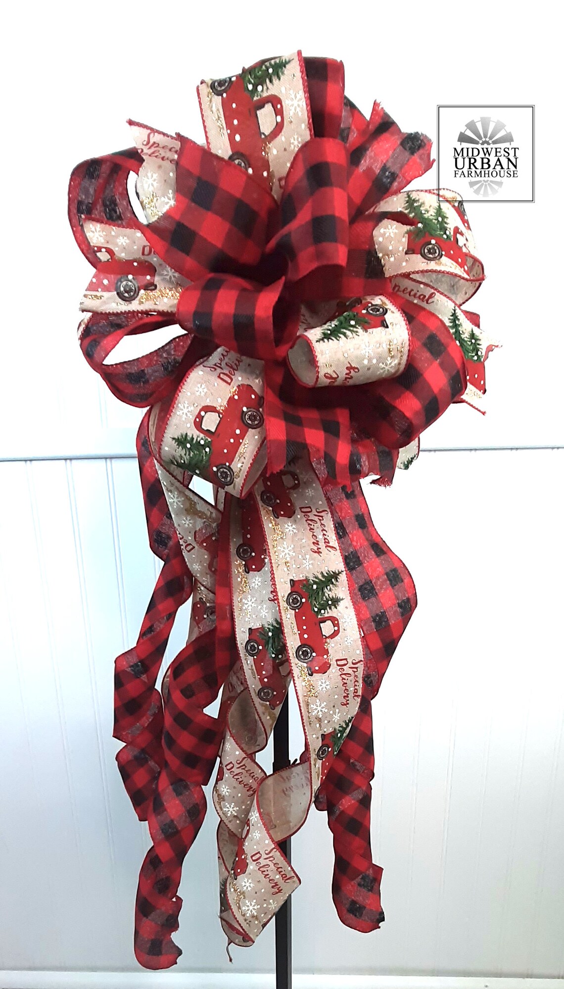 Red Truck Christmas Tree Topper|buffalo Check Christmas Tree Topper ...