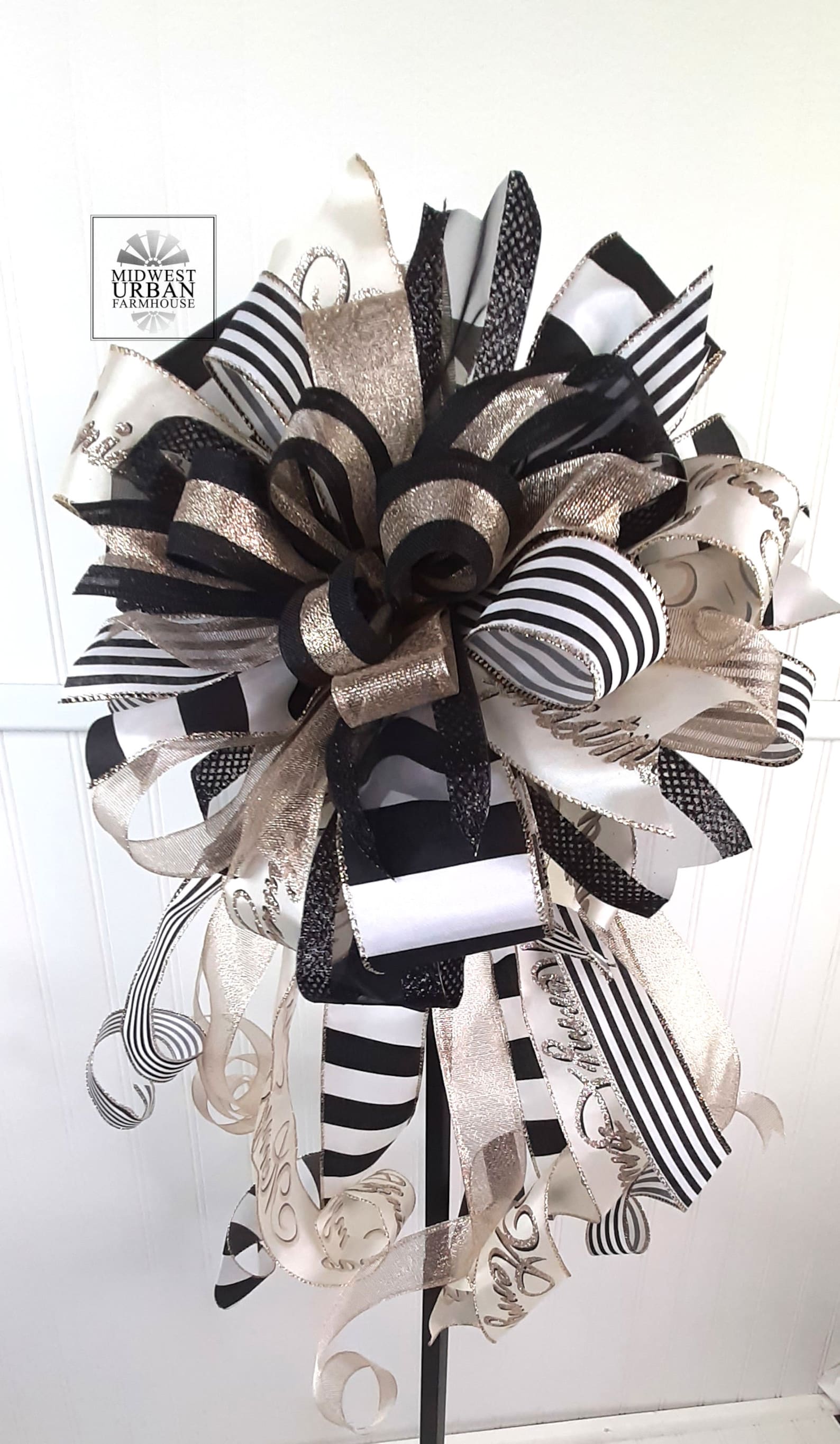 Black & Gold Tree Topper Bowelegant Tree Topper Bowclassy - Etsy