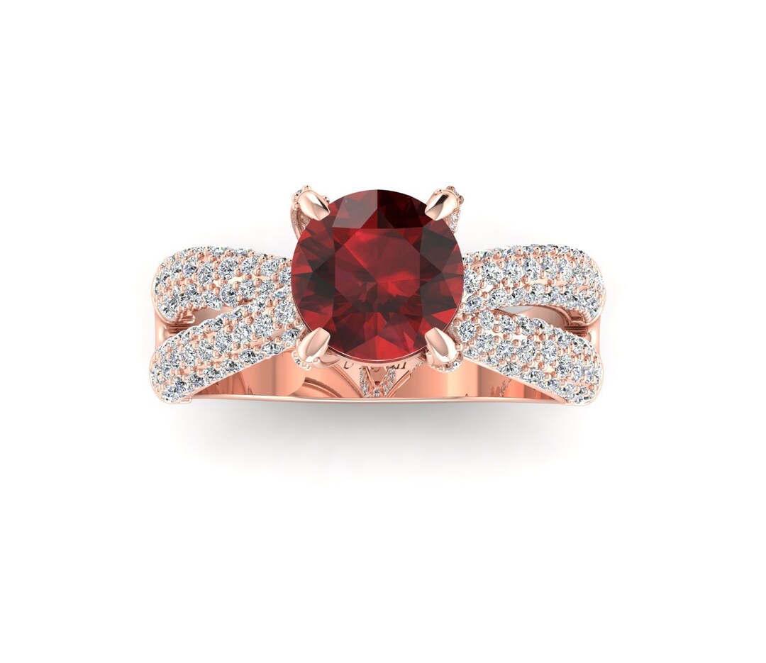 Natural Round Cut Garnet Engagement Ring | Rose Gold Garnet Ring | Red ...