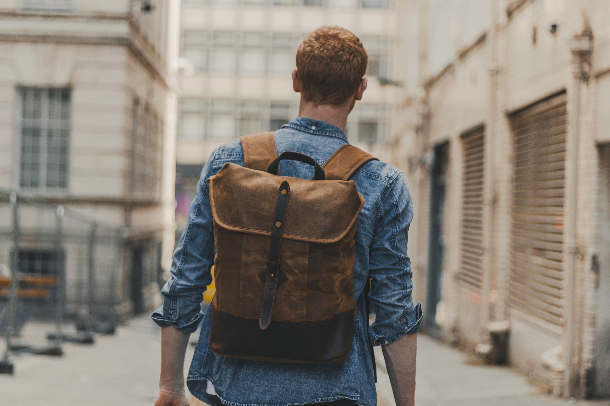 Waxed Canvas & Leather Backpack Brown Weatherproof Oilskin Daypack ...