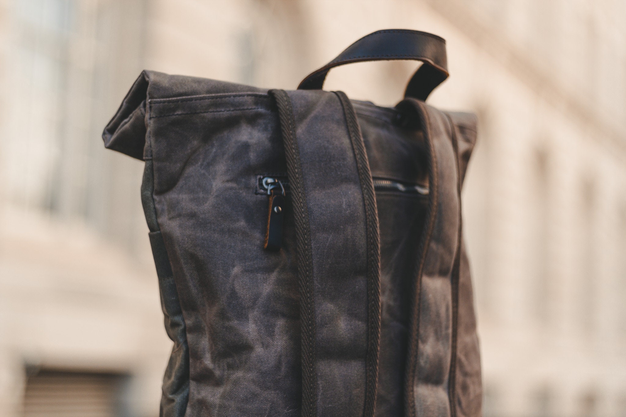 Roll Top Backpack for Men Women Waxed Canvas & Leather | Etsy