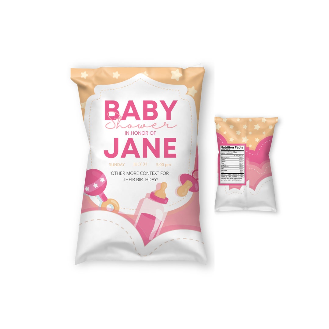 Personalized Baby Girl Baby Shower Chip Bag Labels, Custom Sip and See ...