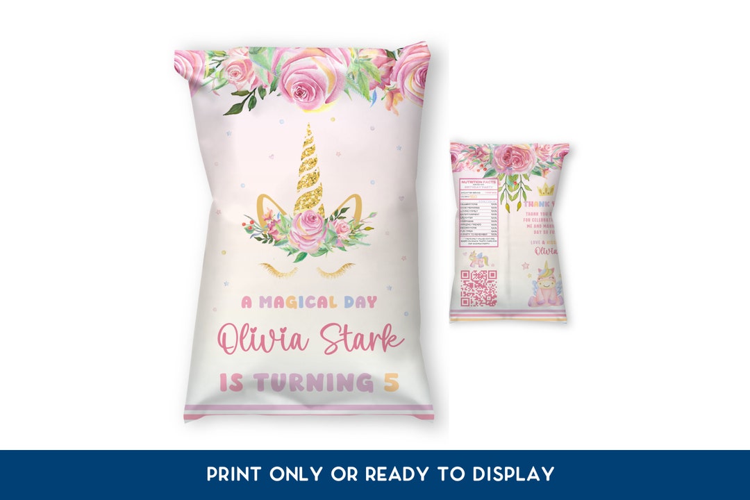 Personalized Unicorn Birthday Chip Bag Labels, Custom Magical Birthday ...