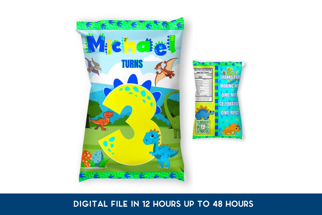 Personalized Chip Bag Labels, Custom Dinosaur Party Supplies for Girls ...