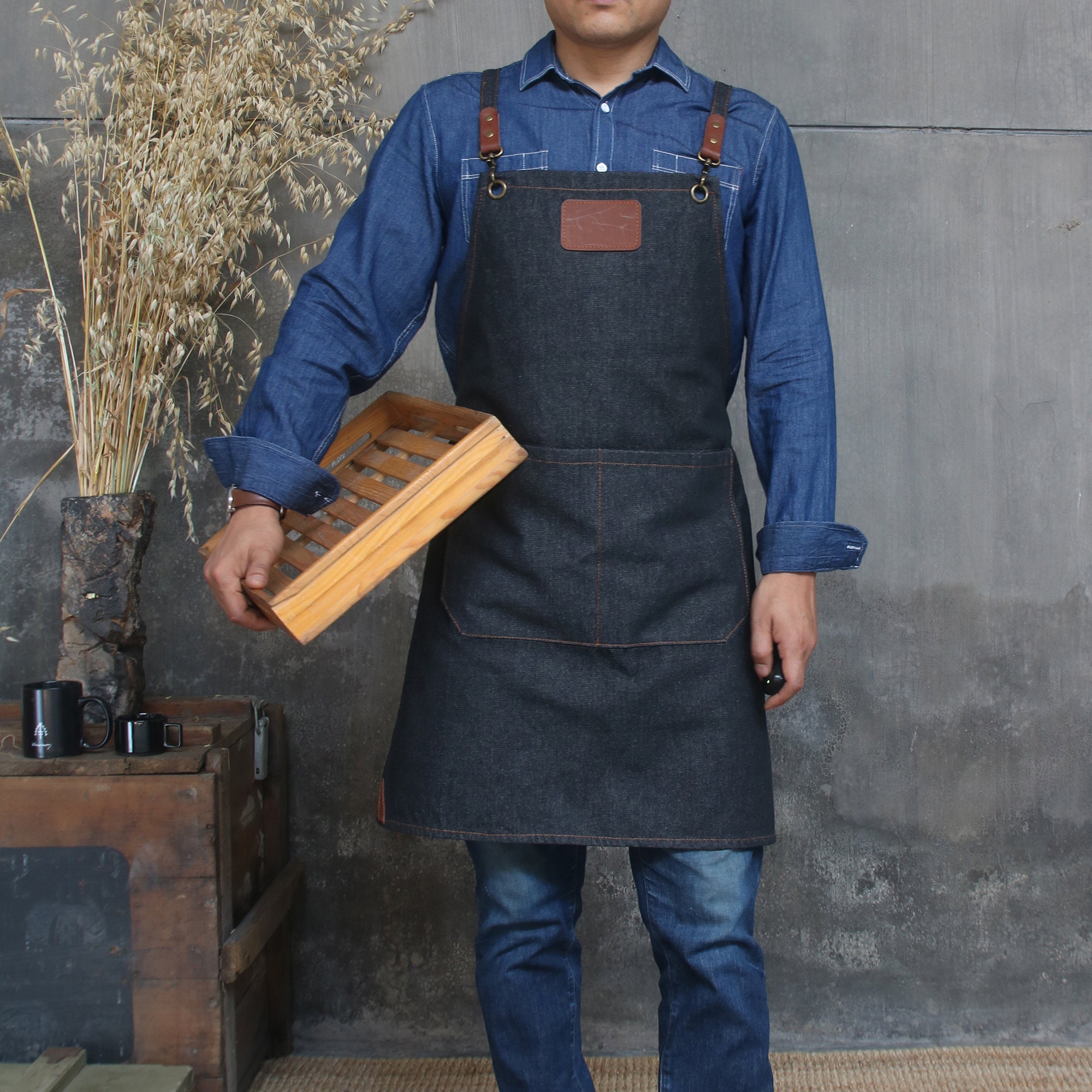 NO2304 Denim Apron Coffee Shop Apron Waiter Supermarket Apron Father ...