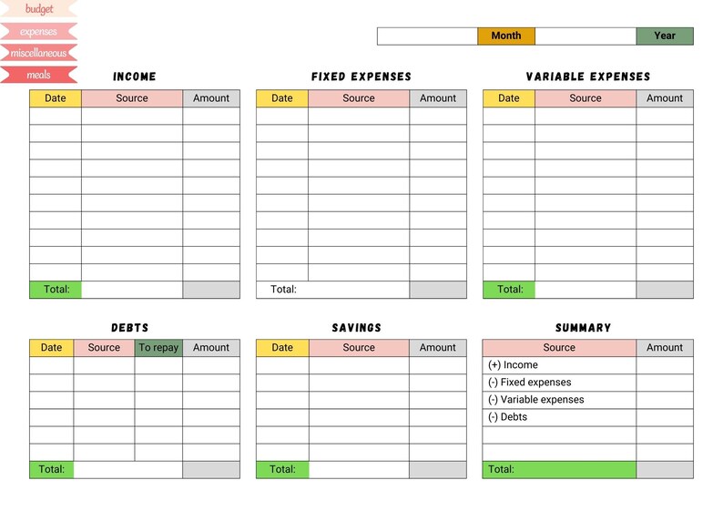 Monthly Budget Planner, Money Tracker, Savings Goal Tracker, Money ...