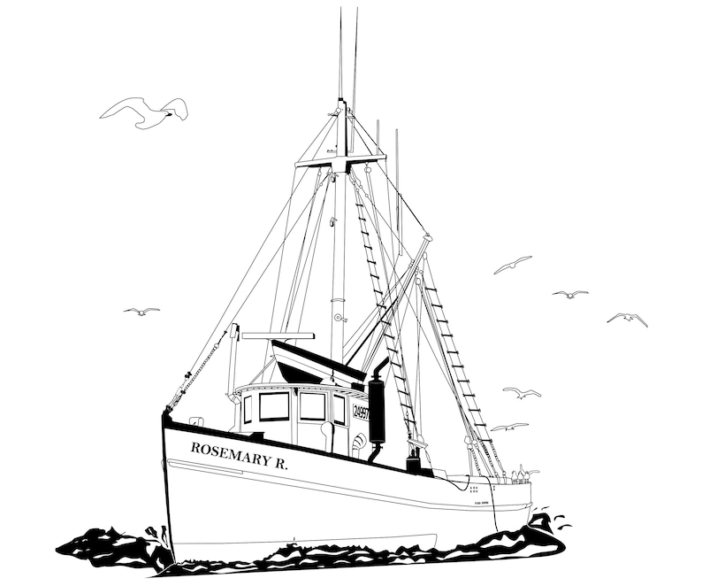 Fishing Boat/dragger/trawler Line Art - Etsy
