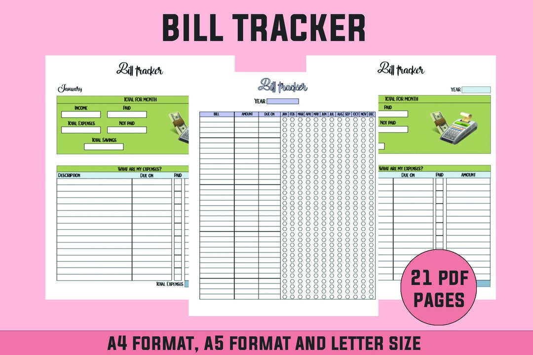 Bill Tracker Payment Finance Planner Monthly Bill Tracker - Etsy