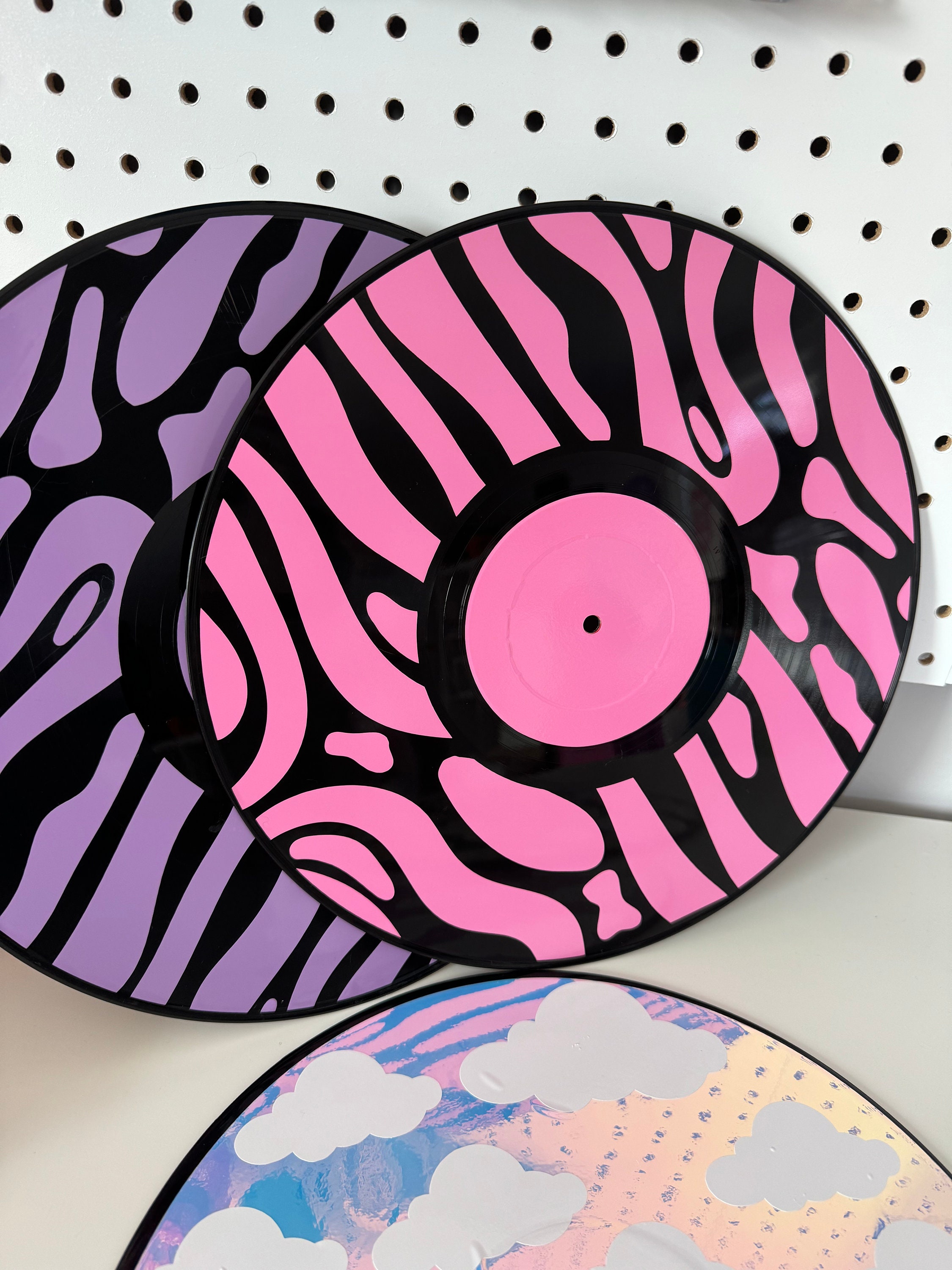 12” Vinyl Upcycled Record Squiggly Design Wall Decor | Pink or Purple ...