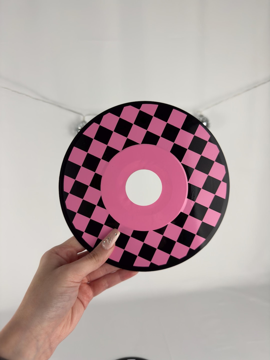 7” Vinyl Upcycled Record Checkered Design Wall Decor | Pink Record Wall ...