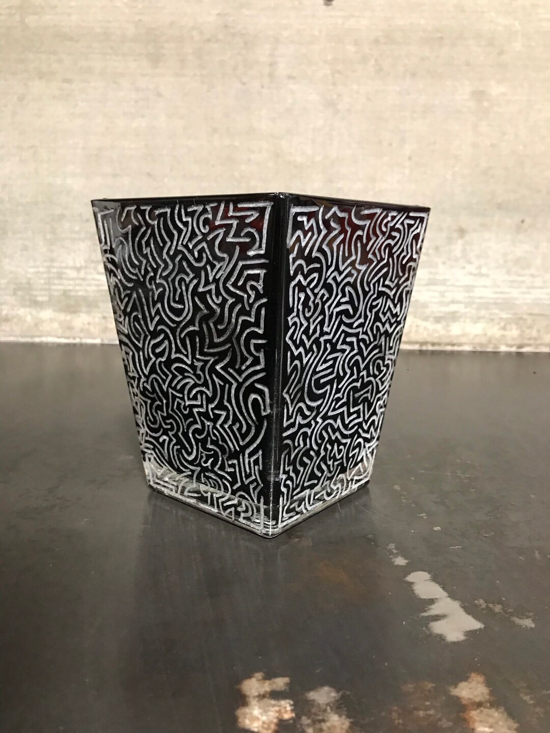 Black Hand Engraved Decorative Glass Pot - Etsy