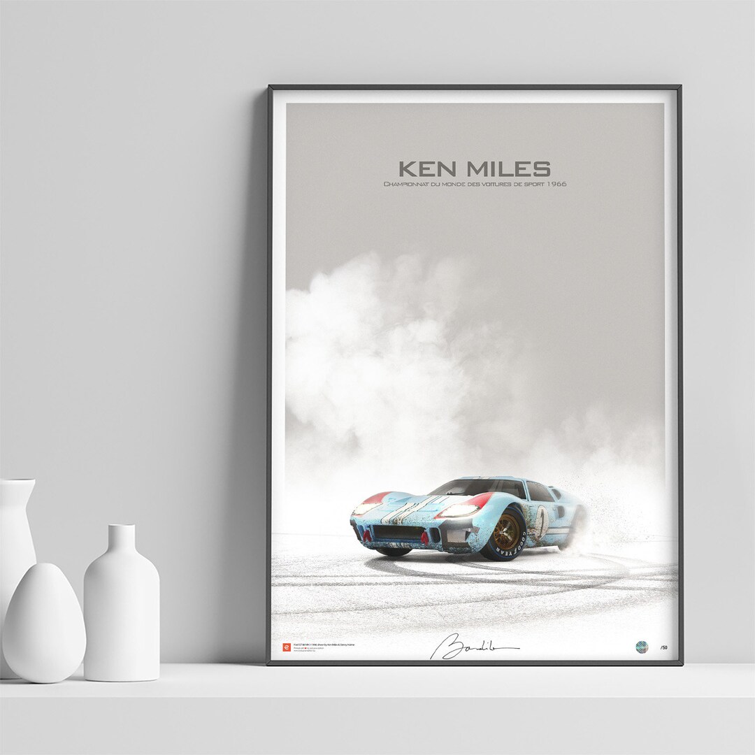 Ford GT40 Mk2 Poster, 1966, Ken Miles, Motor Racing Poster, Printed on ...