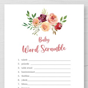 Baby Word Scramble Game Baby Shower Game Blush Pink Floral - Etsy Canada
