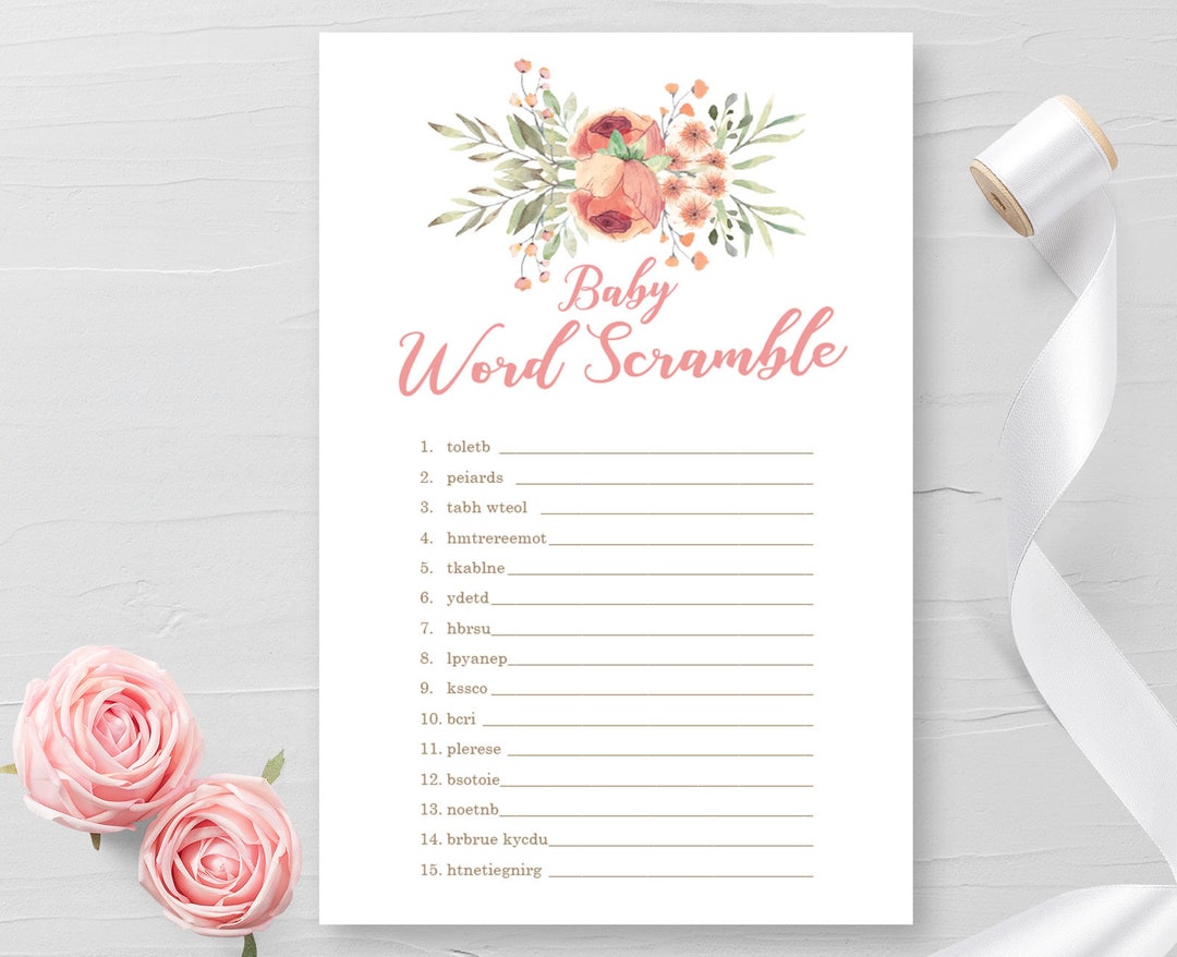 Baby Word Scramble Game Baby Shower Game Blush Pink Floral - Etsy Canada