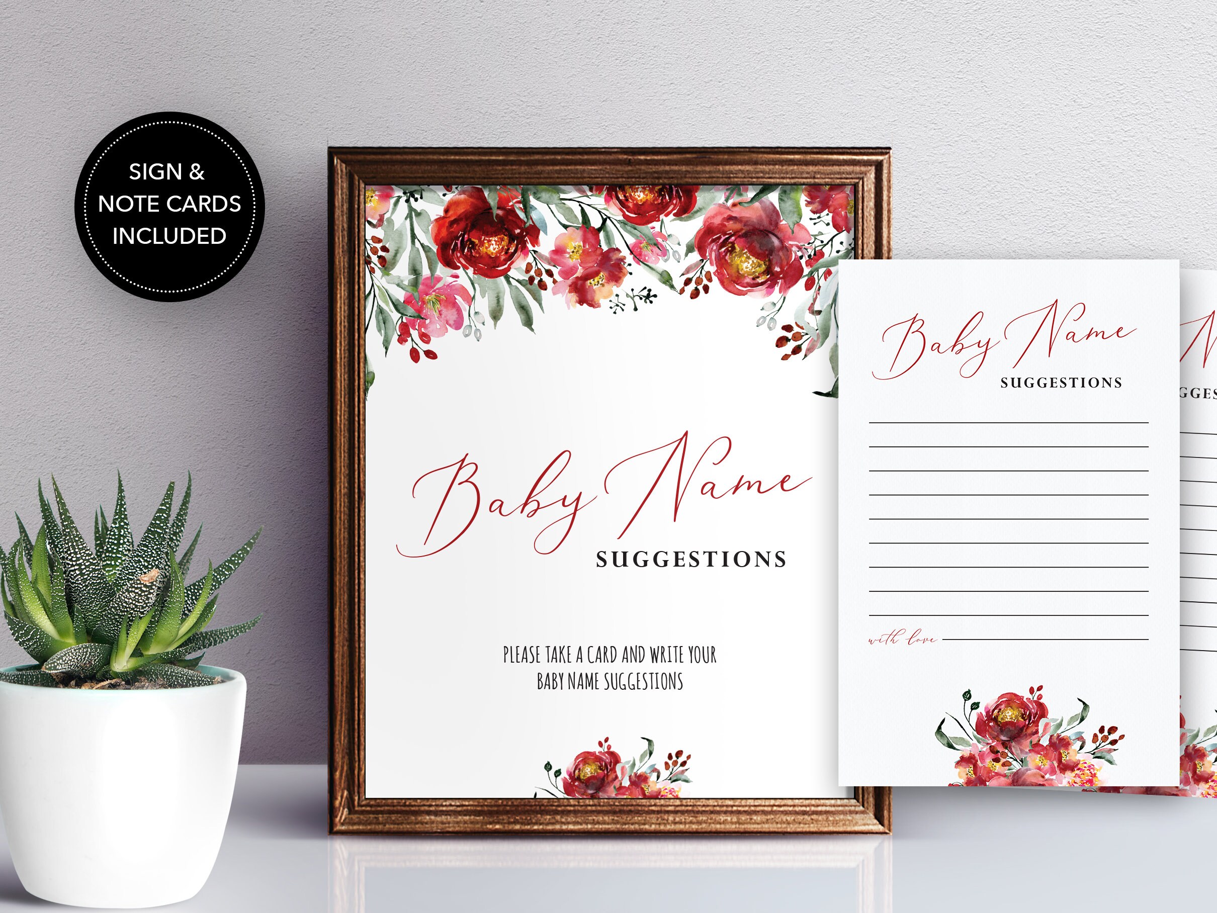 Blush Pink Floral Gold Baby Name Suggestions Sign and Cards Printable ...