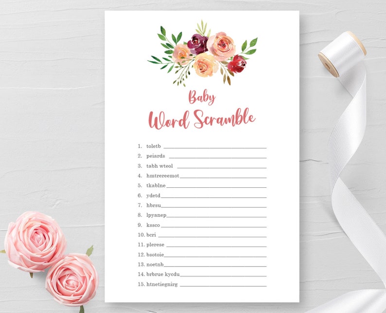 Baby Word Scramble Game Baby Shower Game Blush Pink Floral - Etsy Canada