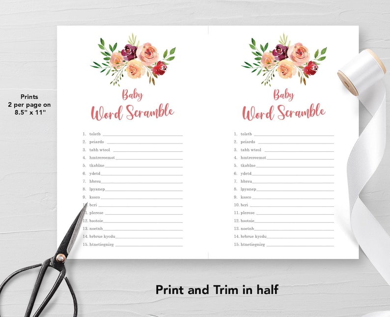 Baby Word Scramble Game Baby Shower Game Blush Pink Floral - Etsy Canada