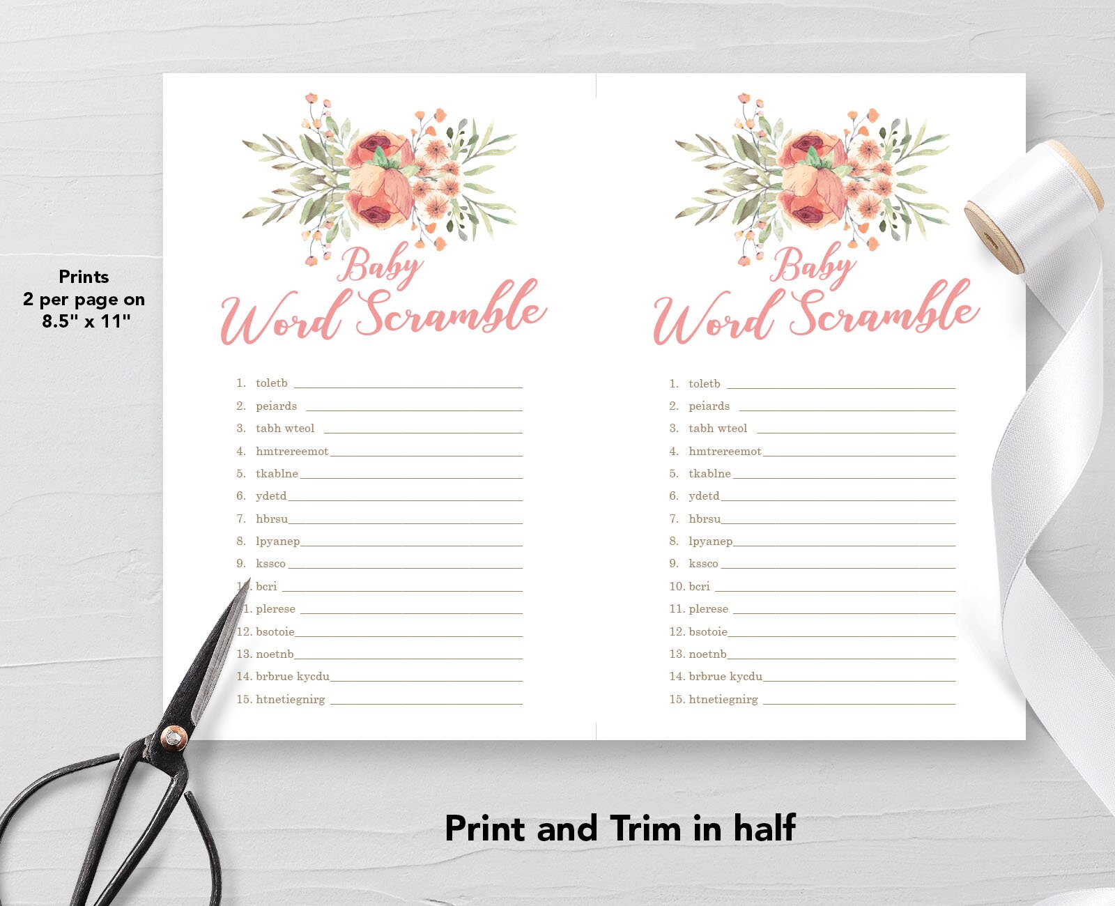 Baby Word Scramble Game Baby Shower Game Blush Pink Floral - Etsy Canada