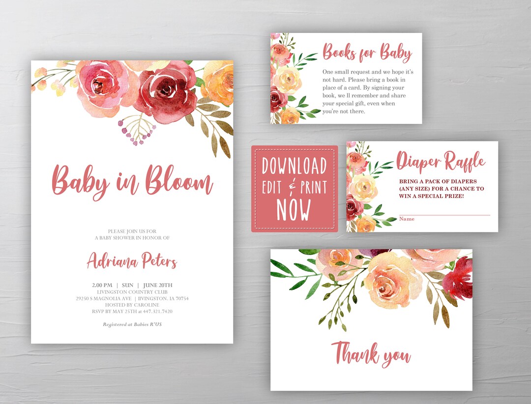 EDITABLE Girl BABY in BLOOM Template Bundle Printable Baby - Etsy UK