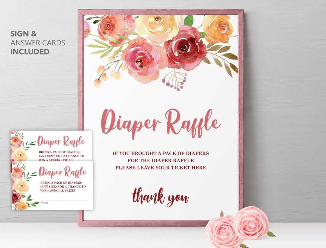 Diaper Raffle Sign and Raffle Tickets Printable Baby Shower - Etsy