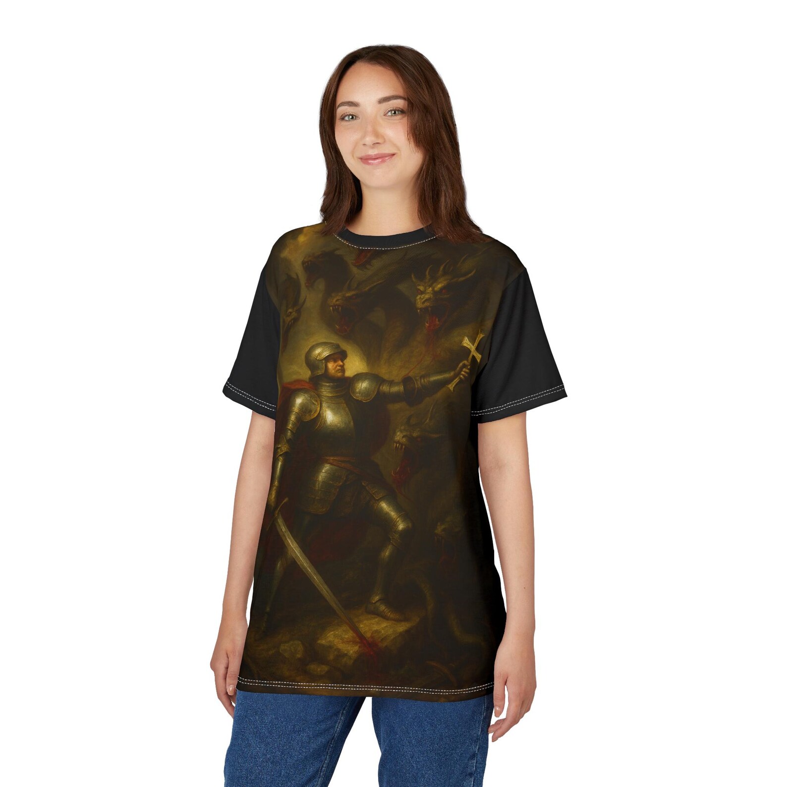 Medieval Knight T-shirt, Battle Art Tee, Fantasy Print Top, Unisex ...