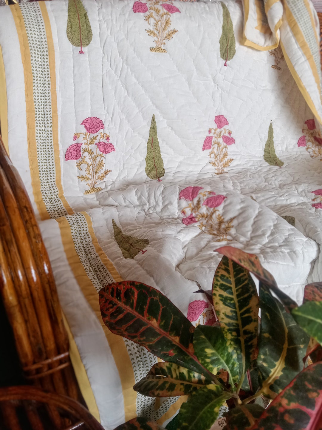 Handmade Indian Jaipuri Block Print Quilt , Printed Reversible Razai ...