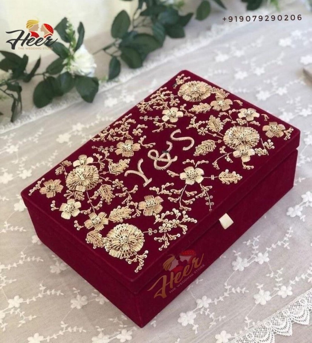 Customised Mahroon Handwork Bangle Box, Personalised Bangle Box, Chooda ...