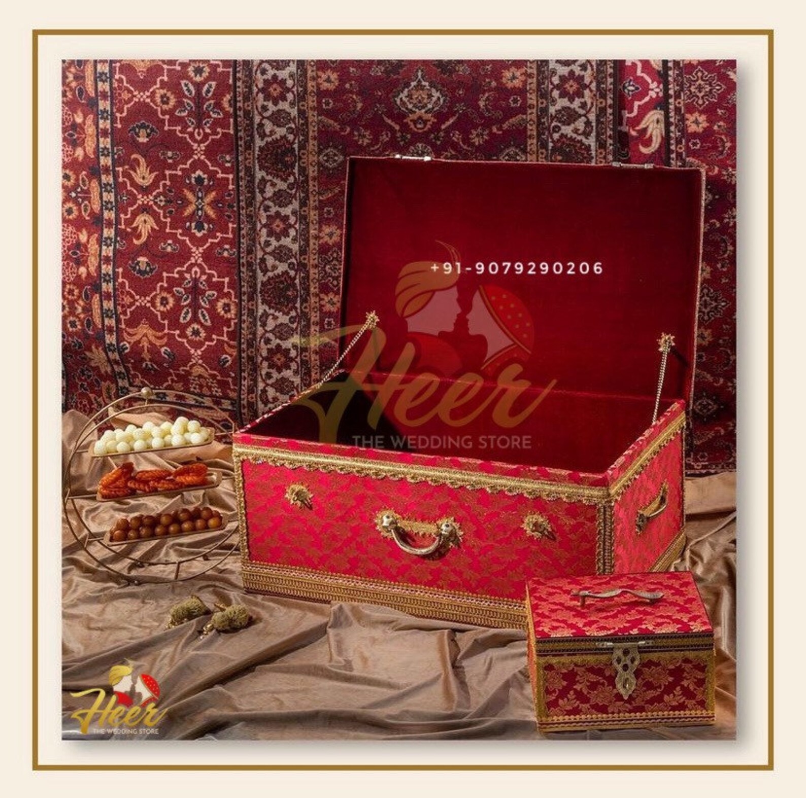 Rich Silk Red Brocket Trousseau Trunk With Chooda Kaleera Box - Etsy