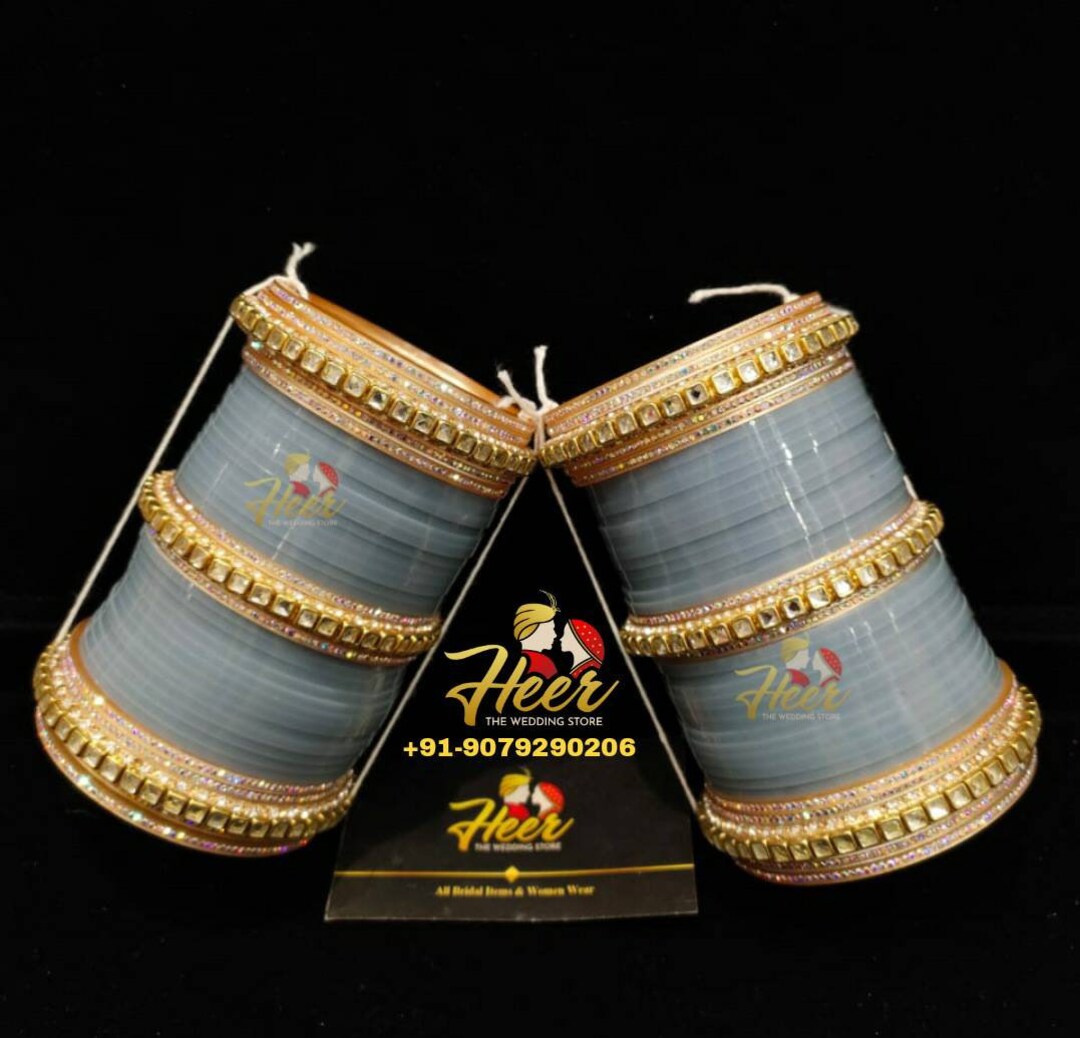 Grey Exclusive Jarkan Stone Kundan Bangle Set, Bangles, Chooda, Chura ...