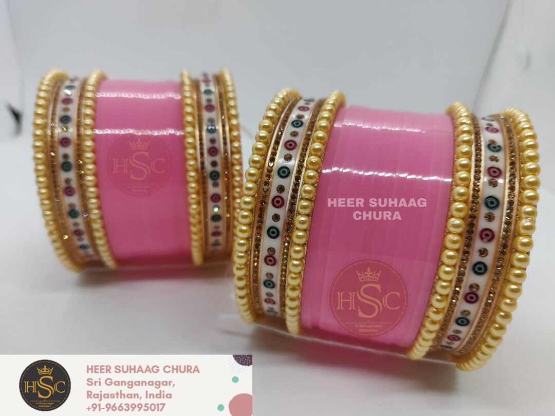 Gold Rich Look Traditional Dotted Baby Pink Punjabi Choora, Chooda ...