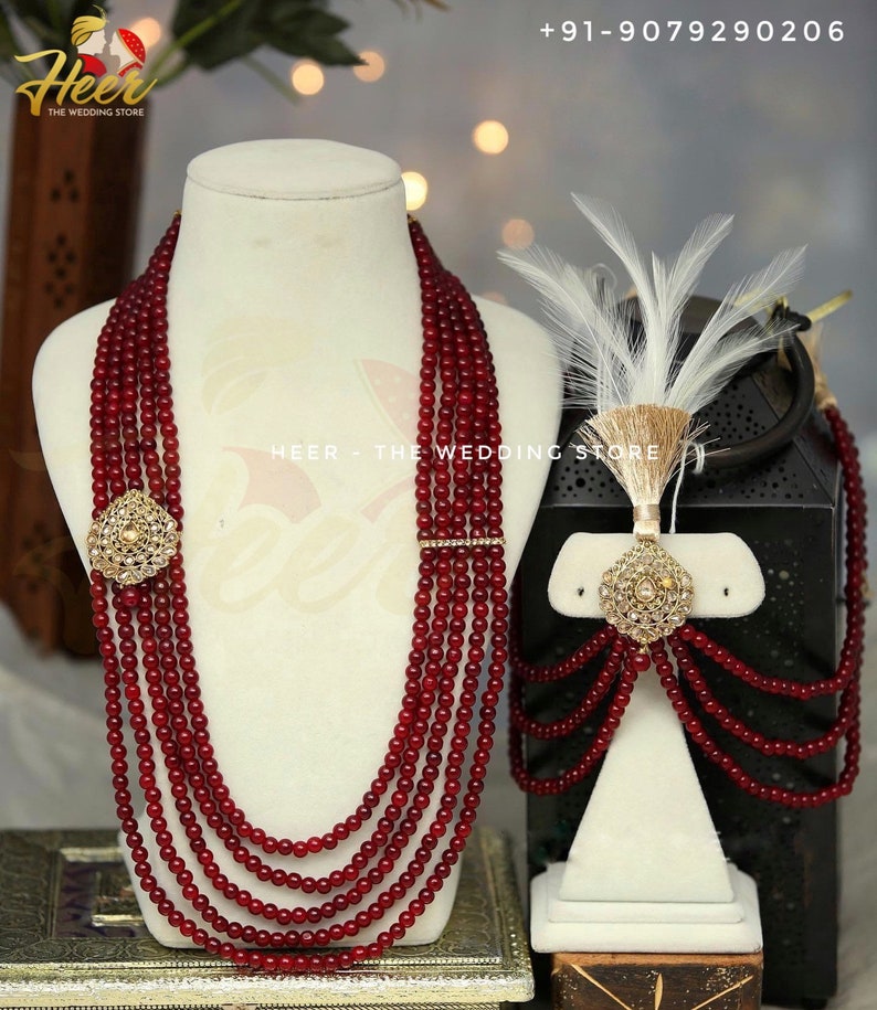 Polki Ruby Red Groom Necklace With Kalgi Groom Essential - Etsy