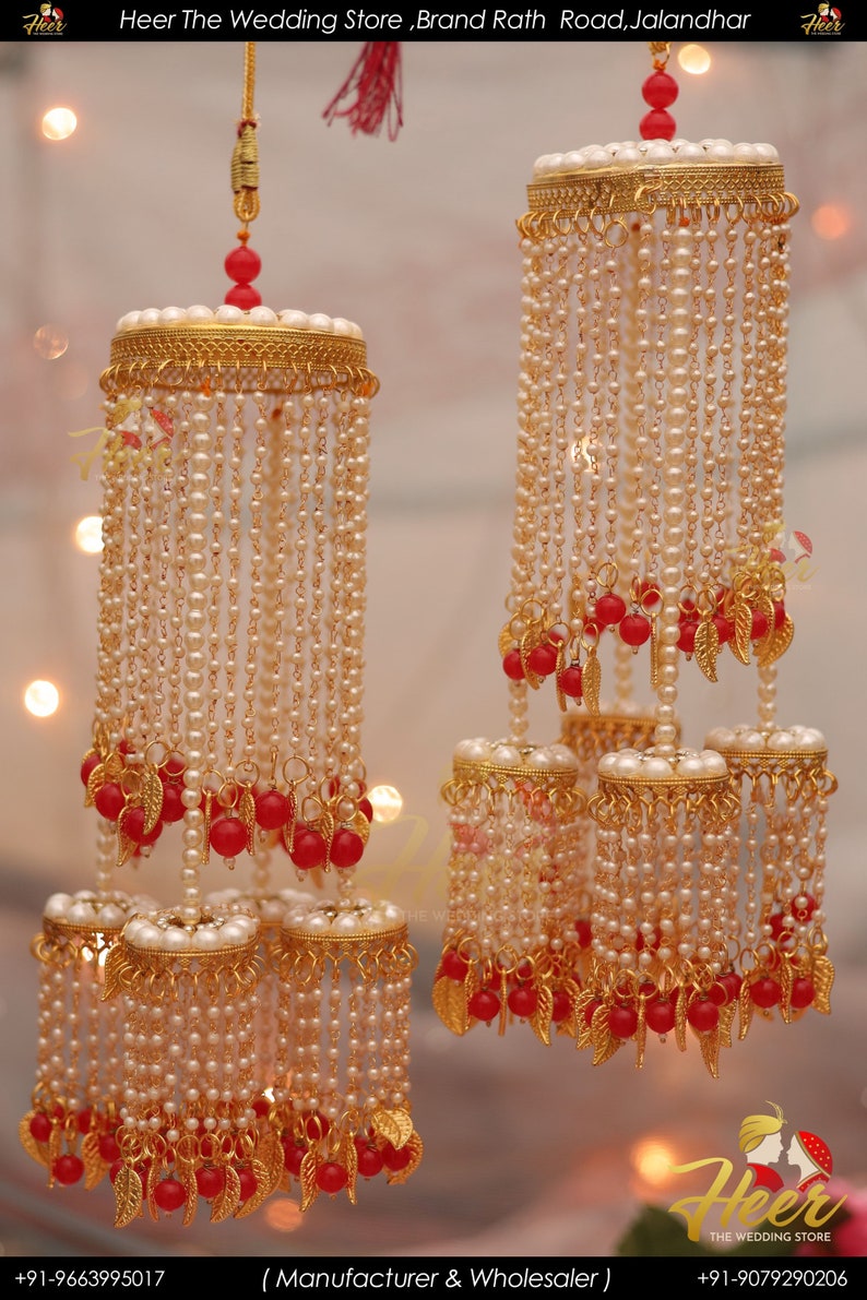 Golden Traditional Pearl Red Punjabi Kaleere, Kalira, Kaleera, Wedding ...