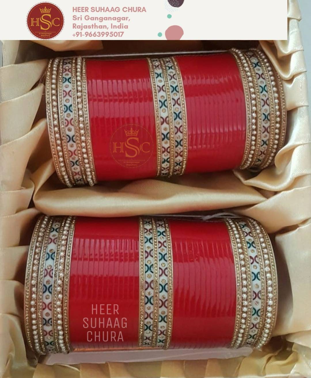 Red Pearl Green Red Cut Style Punjabi Chooda, Choora, Chura, Bangle Set ...