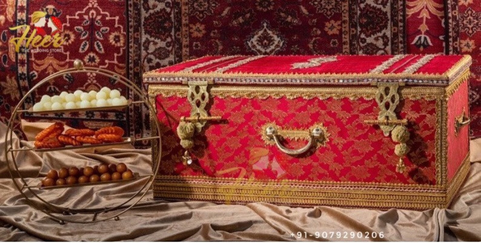 Rich Silk Red Brocket Trousseau Trunk With Chooda Kaleera Box - Etsy
