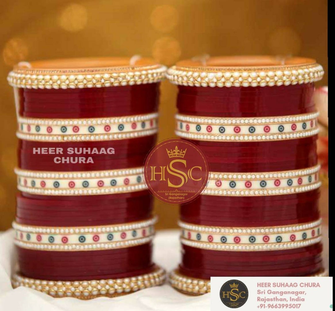 Traditional Red Green Dots White Kundan Bangri Style Punjabi Chooda ...