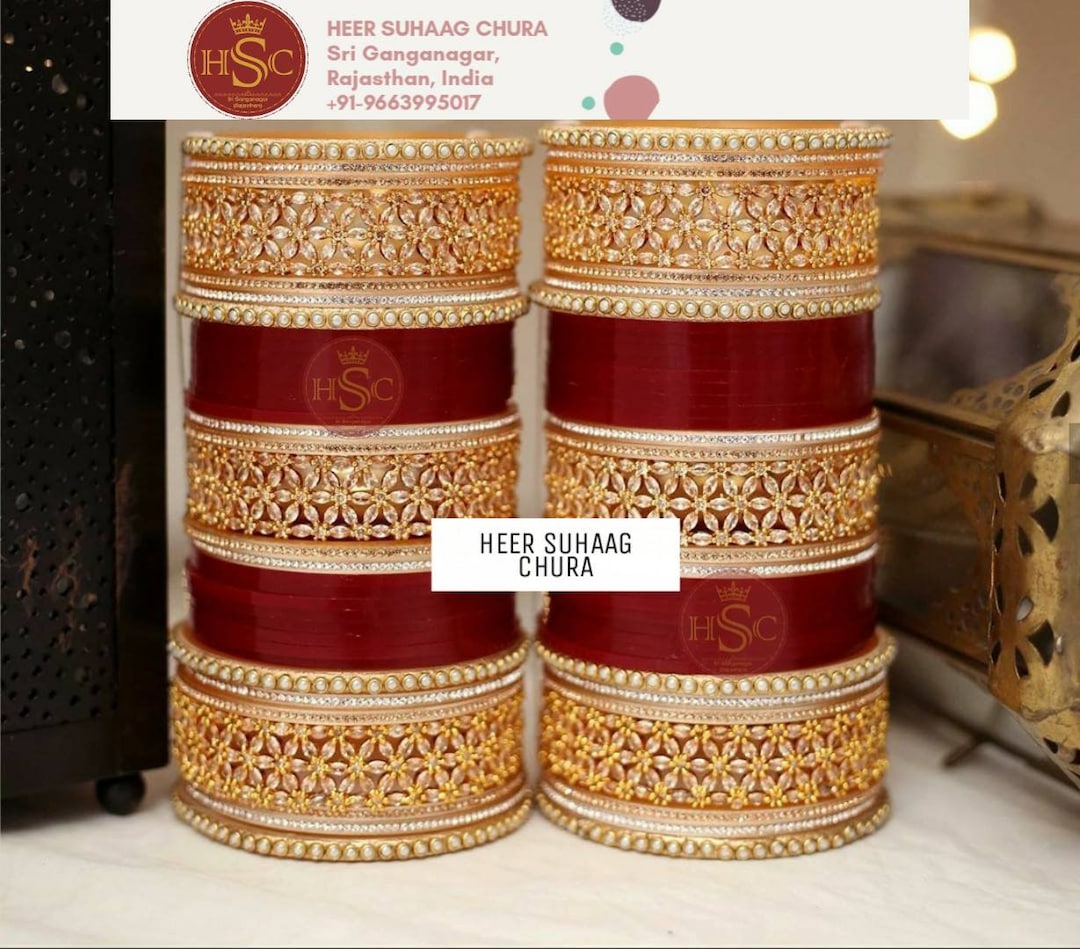 Champagne Reverse American Diamond Bangles Choora, Bridal Chura ...