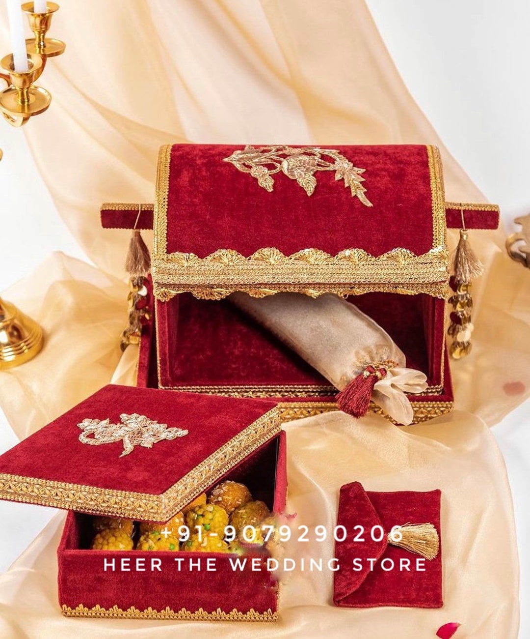 Red Dholi Sahechithi With Mithai Box, Letter by Heer - Etsy