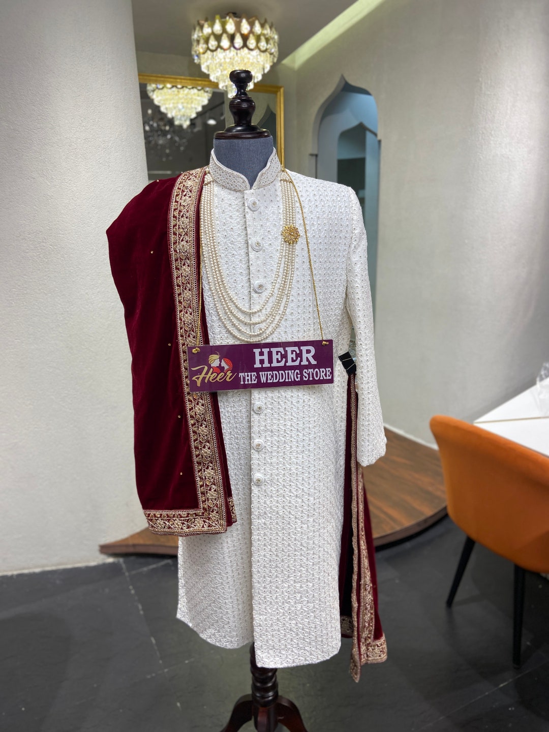 Pearl Handwork Exclusive Heer Sherwani, Indian Wedding Groom Achkan - Etsy