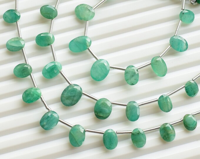 10 Pieces Emerald Faceted Oval Cut Stone Beads Natural Gemstone Side ...
