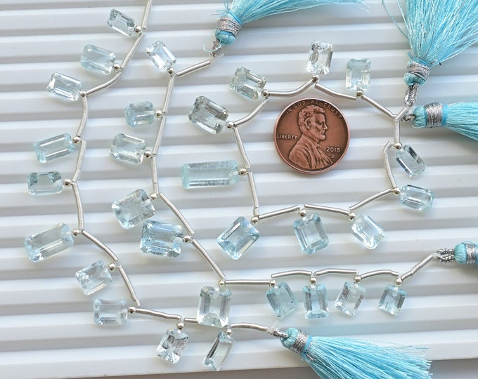 10 Pieces Aquamarine Octagon Step Cut Faceted Beads Natural Gemstone ...