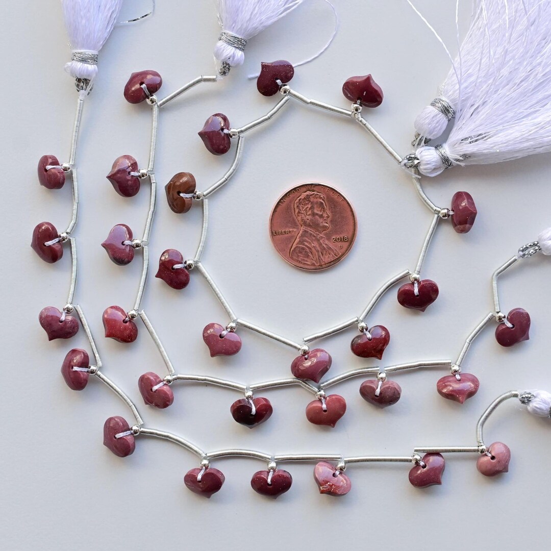 10 Pieces Red Mookaite Smooth Heart Slanted Beads Natural Gemstone Face ...